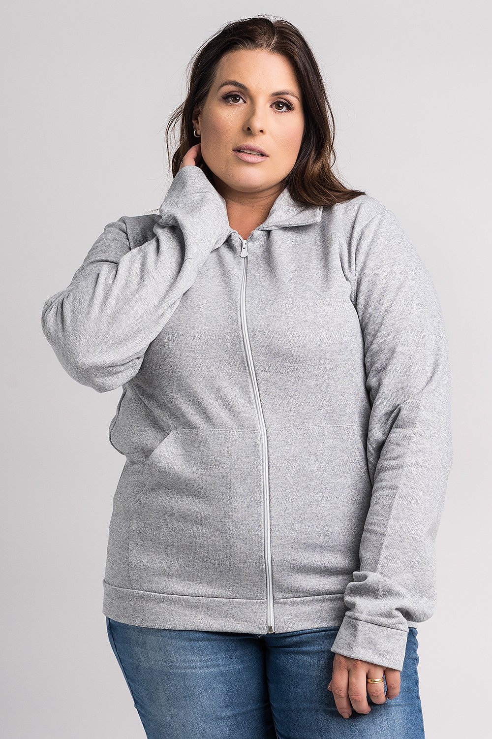 Casaco Feminino Plus Size Bolso Canguru Bolsos Frente - Tic Tac Confecções