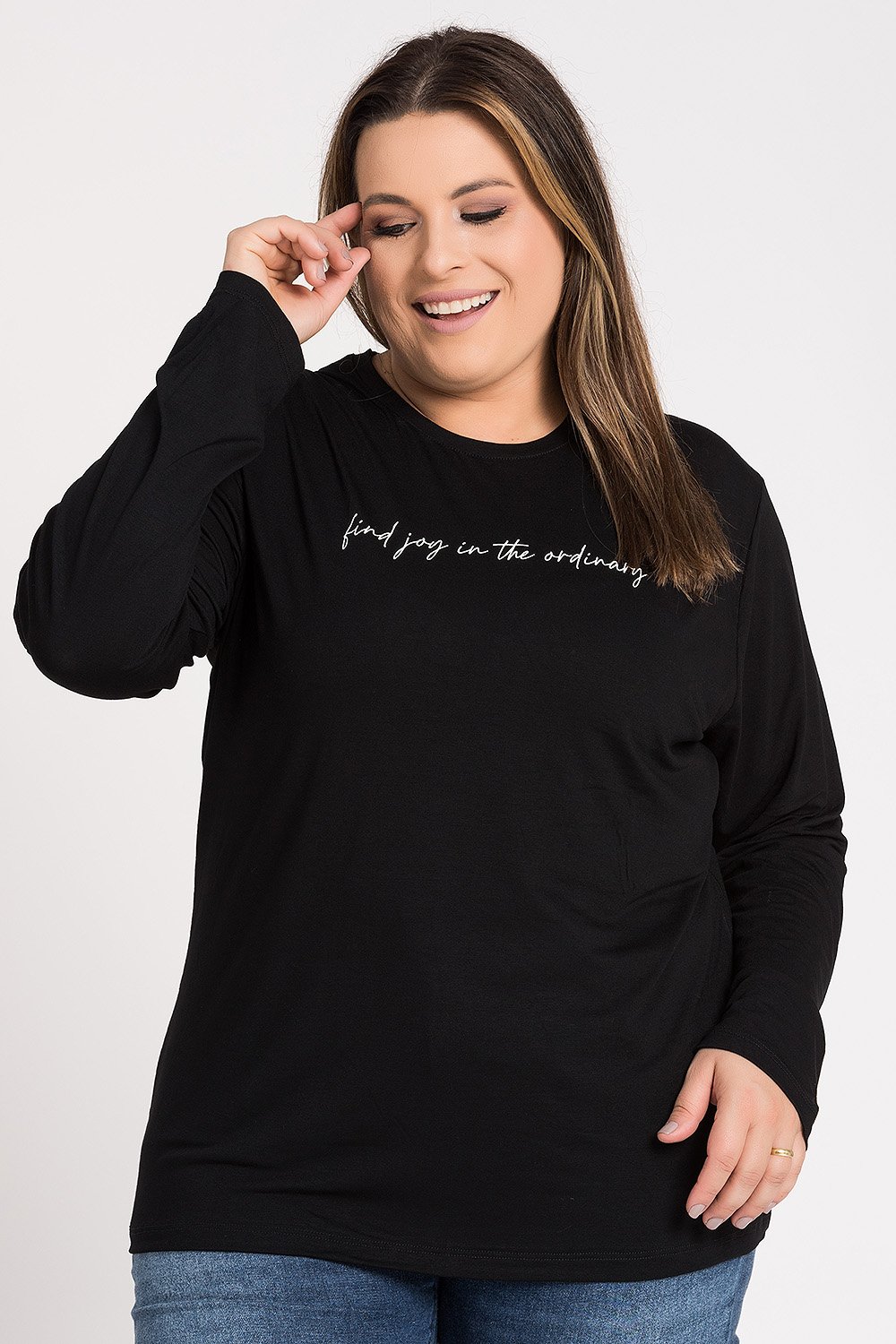Blusa Feminina Plus Size Manga Longa Visco Estampada "Find joy in the ...