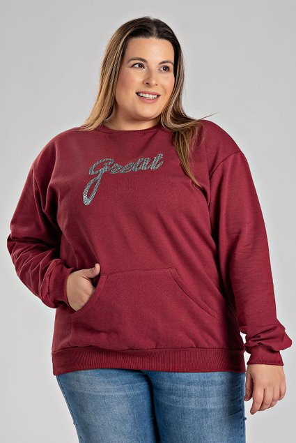 Casaco Feminino Plus Size Moletom Peluciado Bolso Canguru Aplique ...