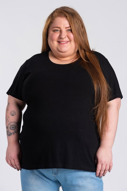 T-shirt Feminina Plus Size Visco Básica Decote Redondo - Serena