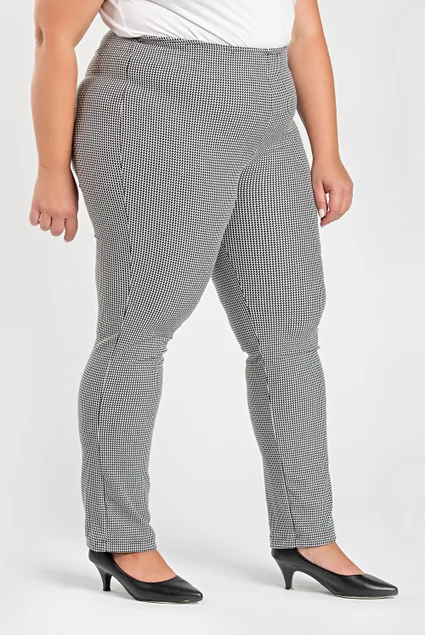 Calça Feminina Plus Size Malha Jacquard e Cós Largo - Serena