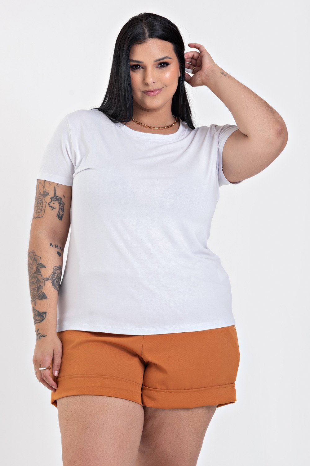T-shirt Feminina Plus Size Visco Básica Decote Redondo - Serena