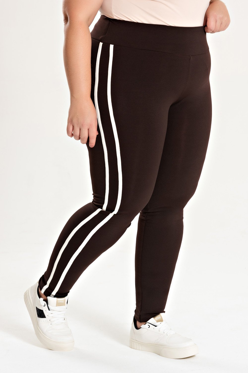 Calça Leging Plus Size ZERO TRANSPARÊNCIA Pelúciada Faixas Lateral - Serena